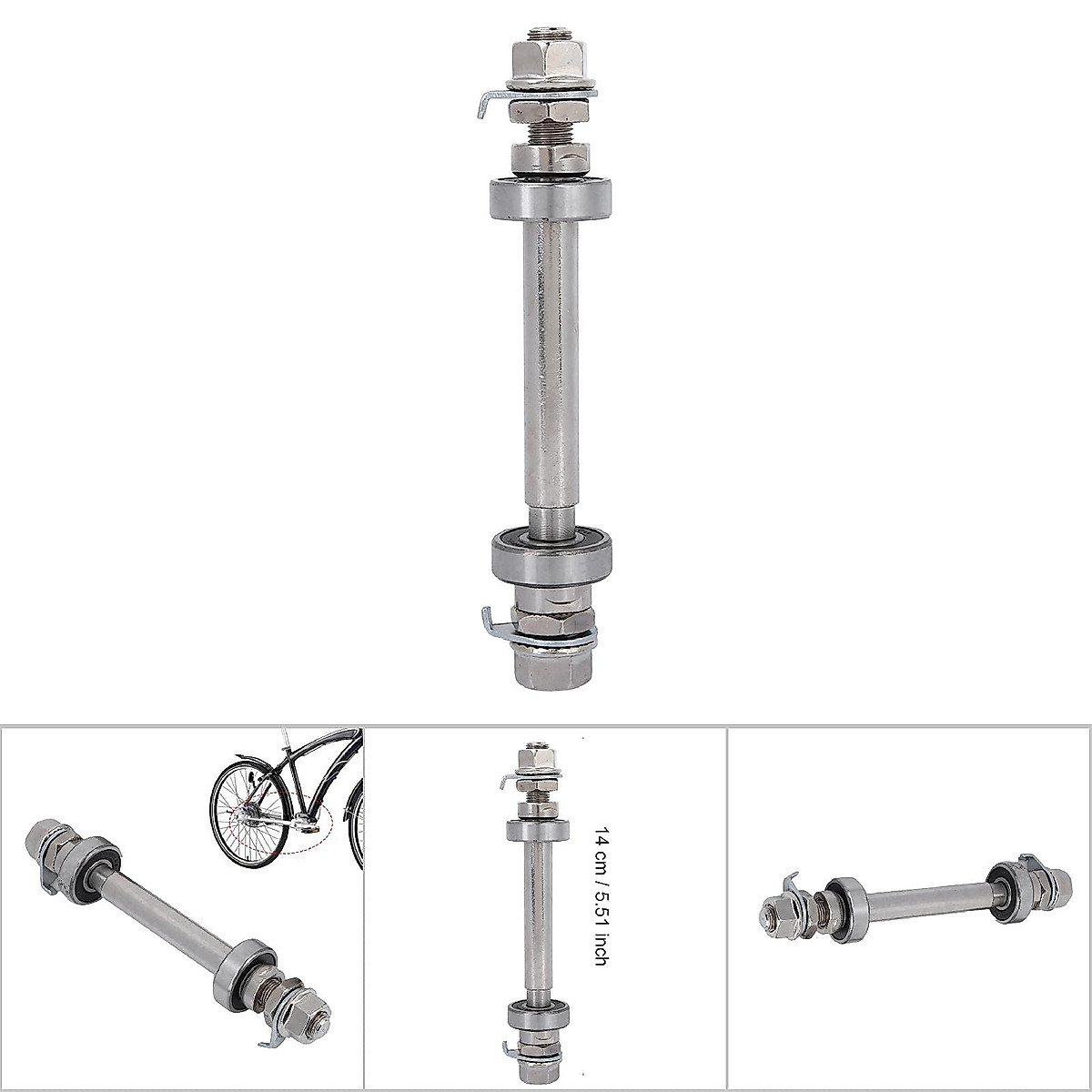 OUKENS Bicycle Wheel Hub Axle, Metal Bicycle Wheel Hub Axle Front Rear Solid Shaft Lever Replacement Bike Repair Tool Accessories for Road Bike Mountain BMX (Front)