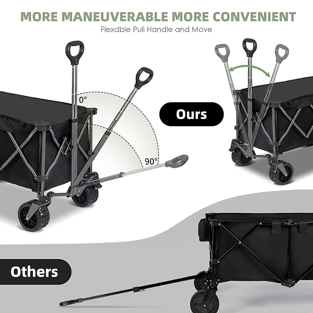 Famiry Collapsible Folding Wagon Cart Heavy Duty Foldable, Beach Wagon with Big All-Terrain Wheels for Sand, Outdoor Wagon Heavy Duty Folding for Camping Garden Sports, Black