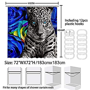 Blue Roses and Leopard Shower Curtains Bathroom Sets with Rugs and Accessories Bellcon 4pcs Animals Bathroom Sets with Toilet Seat Cover and Nonslip Bath Mat for Men and Women