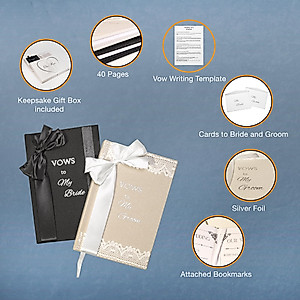 Elegant His and Hers Vow Books Set - Vows Book His and Hers w/ Keepsake Box, Ring Bags, Bride & Groom Cards, Writing Template - Linen Covered Vow Books for Wedding - Heartfelt Wedding Vow Keepsake