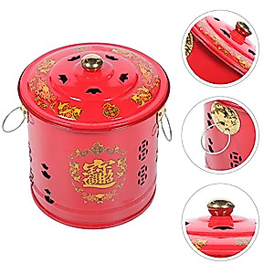 Stainless Steel Burn Barrel Metal Incinerator Cage Fire Pit Feng Shui Garden Backyard Debris Bin for Chinese New Year Paper Leaf Trash Buddhist Ritual Supplies, Red, ACR6219PAU1750WHOH16NI, 33x28cm