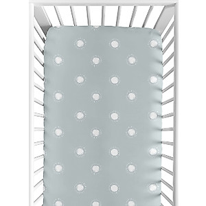 Sweet Jojo Designs Slate Blue Boho Sun Boy or Girl Fitted Crib Sheet Baby or Toddler Bed Nursery - White Bohemian Celestial Sky Desert Sunshine Outdoors Nature Gender Neutral