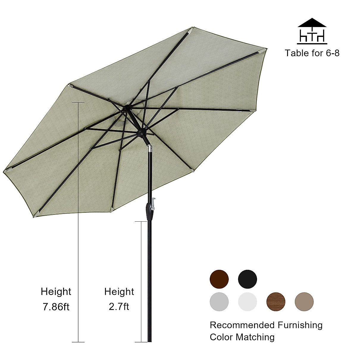 Tempera 9 ft Patio Umbrella Outdoor Table Market Umbrellas with 2-year Nonfading Canopy, 8 Sturdy Ribs and Push Button Tilt & Crank for Deck Pool Garden Lawn and Balcony