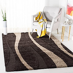 SAFAVIEH Florida Shag Collection 4' x 6' Dark Brown / Beige SG451 Abstract Stripe Non-Shedding Living Room Bedroom Dining Room Entryway Plush 1.2-inch Thick Area Rug