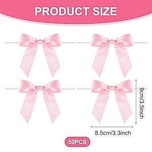 50pcs 3.5" Small Pink Bow Twist Tie Bows Mini Bows Wedding Favor Ribbon Bows for Cookie Candy Bagging Baby Shower Halloween Thanksgiving