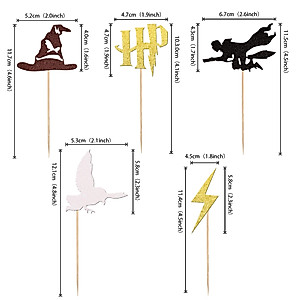 30 PCS Magical Wizard Cupcake Toppers Glitter Magic School Inspired Cupcake Picks for Wizard Theme Baby Shower Kids Boys Girls Birthday Party Cake Decorations Supplies