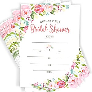 Printed Party Bridal Shower Invitations and Envelopes, Floral, Set of 40