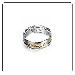 Fusamk Fashion White Gold Stainless Steel Crystal Band Ring(Steel(7))