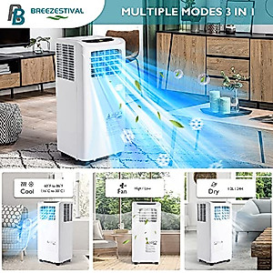 Breezestival Air Conditioner, 9700 BTU Portable Air Conditioner with Fan & Dehumidifier Cools up to 300 sq. Ft, 3-in-1 Portable AC Unit with Remote, 24H Timer&Sleep Mode, LED Display, White