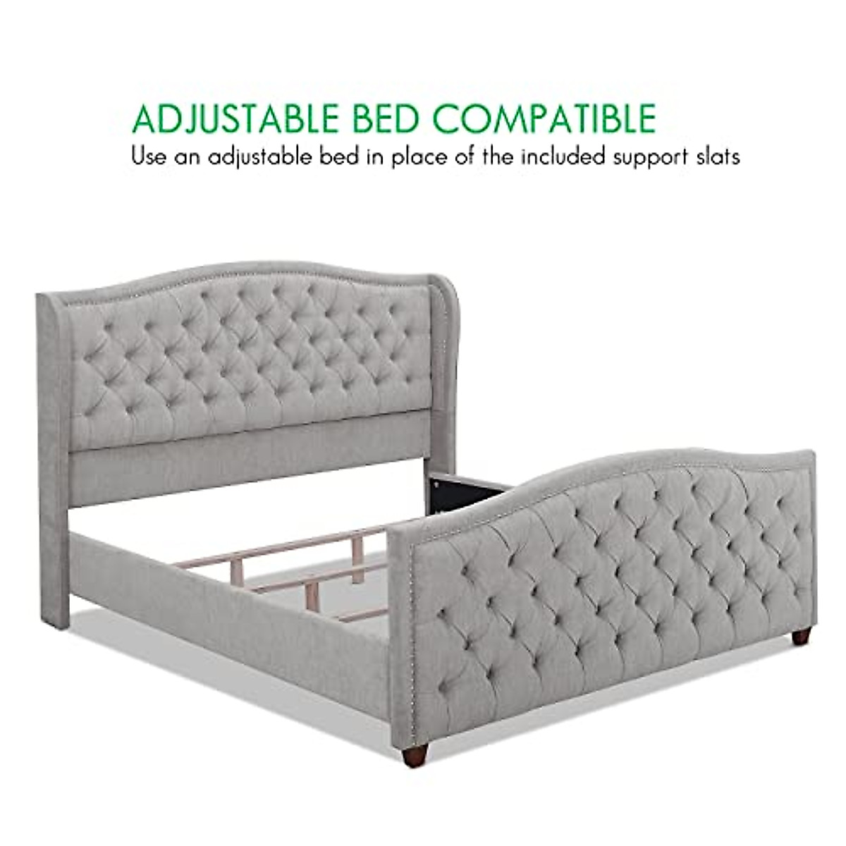 Jennifer Taylor Home Anastasia Upholstered Shelter Headboard Bed Set, King, Silver Grey Polyester