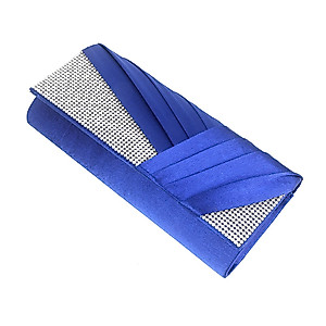 U-Story Womens Satin Pleated Evening Clutch Rhinestone Wedding Prom Purse Handbag (Royal Blue)