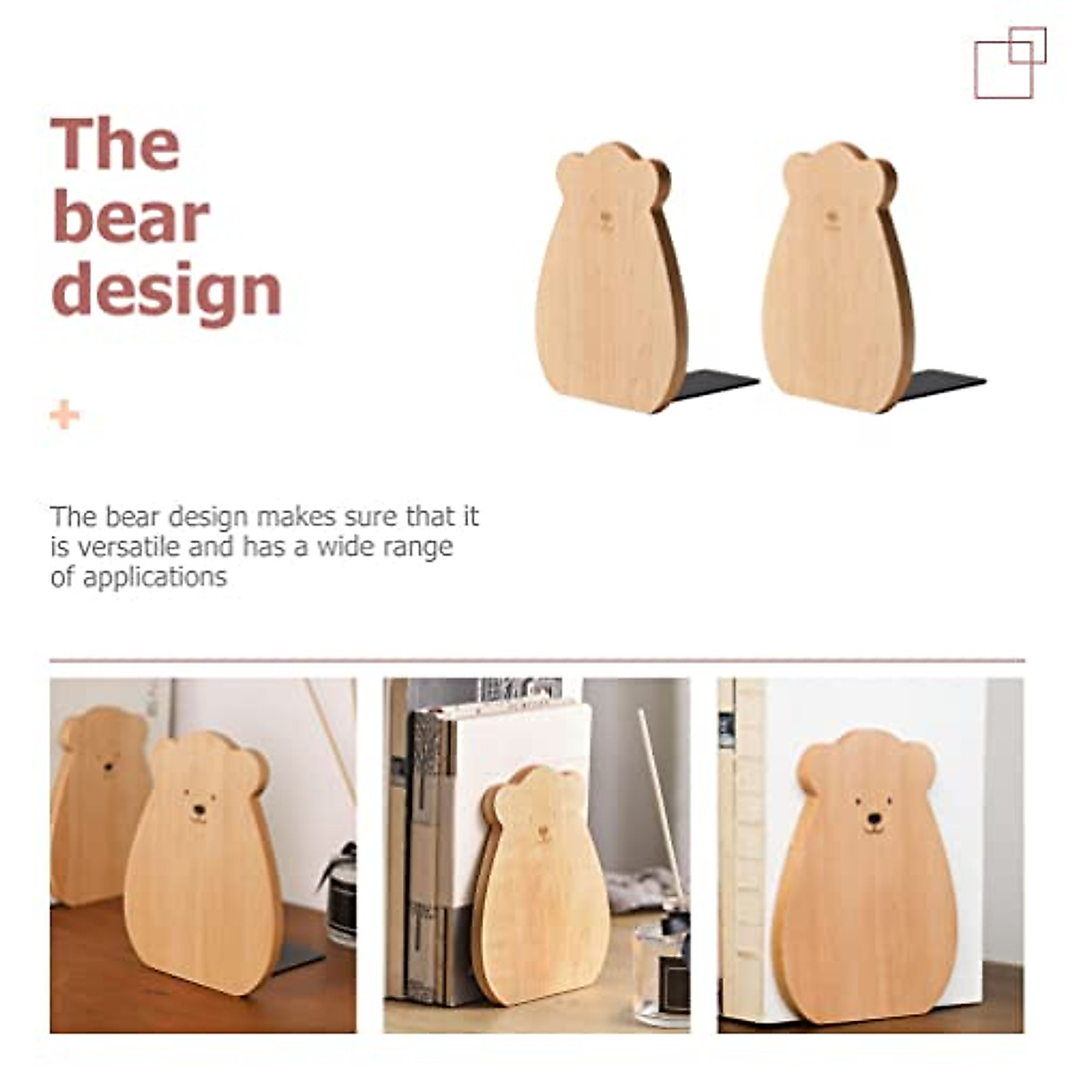 Generic 2Pcs Wooden Bookends Cartoon Animal Bookends Nonskid Creative Wood Book Stopper Stationery Book Supports Stands Kids Table Gifts