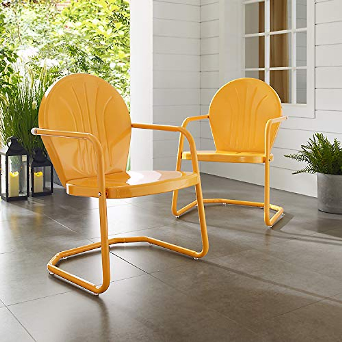 Crosley Furniture Griffith Outdoor Chair, Retro Metal Patio Chairs for Dining, Porch, Deck, Balcony, Tangerine
