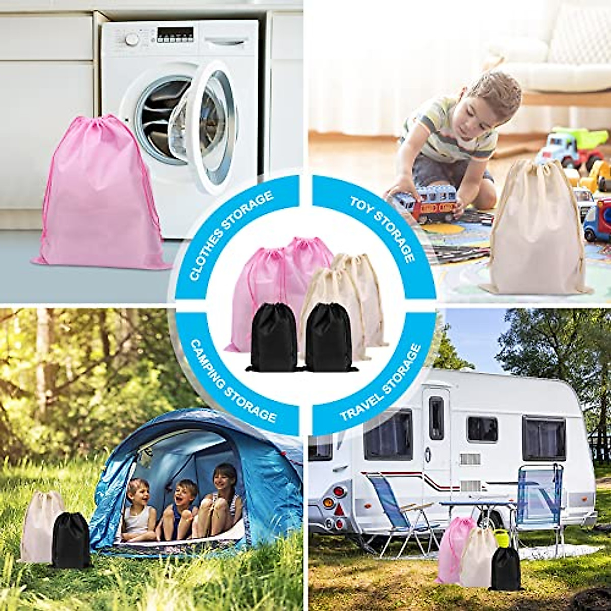 6-Pack Laundry Bags - Non-woven Drawstring Backpack - Drawstring Dirty Clothes Bag, 3 Sizes Heavy Duty Drawstring Bags, Travel Storage Drawstring Bags for Clothes, Shoes