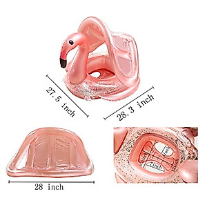 Ekoropshop Baby Pool Float with Canopy Inflatable Flamingo Swimming Pool Float Swimming Ring with Safety Seat for Kid 4-48 Months