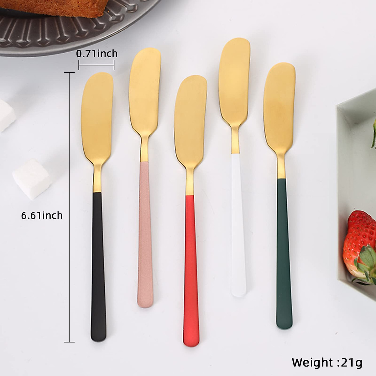 Butter Knife Stainless Steel Cheese Knife Household Butter Spatula, Jam and Dessert Small Scraper，Cheese Butter Spreaders (5Pcs Color mixing)