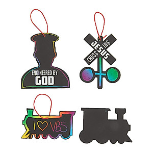 Fun Express Railroad VBS Magic Scratch Ornaments - Set of 24 - Religous Crafts for Kids
