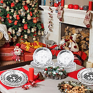 Mifoci 200 Pcs Disco Paper Plates Disco Party Supplies 7" and 9" Silver Foil Disposable Plates Disco Ball Dessert Dinner Plates 70s Party Paper Tableware for Rock Roll Dance Music Party Decorations