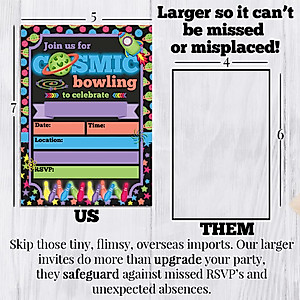 Cosmic Bowling Birthday Party Invitations for Out of This World Glow in the Dark Bowling Parties, 20 5x7 Fill In Cards with Twenty White Envelopes by AmandaCreation