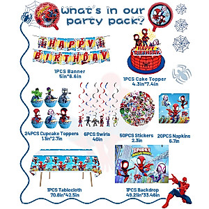 203PCS Birthday Party Supplies and Decorations for Kids, Serves 10 Guests with Backdrop, Banner, Invitation Cards, Cake Topper, Foil Balloon, Swirls, Balloons, Stickers, Tableware