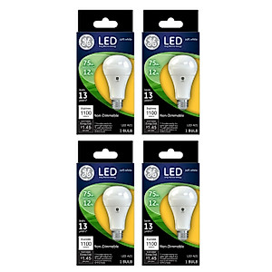GE (4 Bulbs) Lighting 65721 LED A21, 12 watt (75 watt Equivalent) Soft White A21, Non-dimmable, LED Light Bulb, 1100 lumens