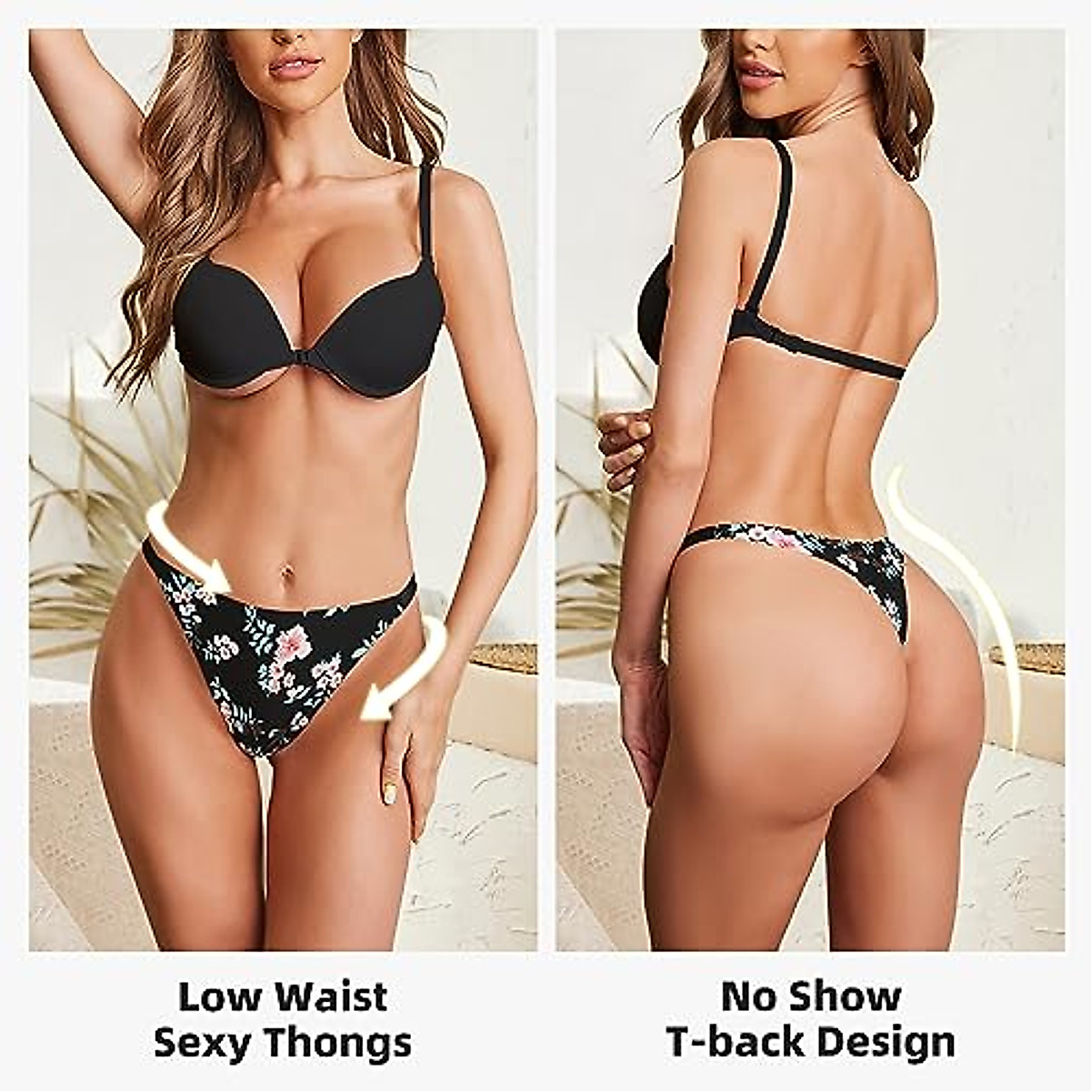 LEVAO Seamless Thongs for Women No Show Panties Stretch Printed Underwear Sexy G-String Thongs Multipacks
