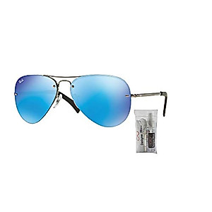 Ray-Ban RB3449 004/55 59M Gunmetal/Plastic Lens Light Green Blue Mirror Aviator Sunglasses For Men + BUNDLE with Designer iWear Eyewear Care Kit
