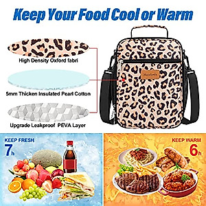 Macadamla Weinas Small Lunch Box for Women/Men,Insulated Lunch Bag Mini Cooler Bag for Adult,Portable Leakproof Lunchbox Lunch Bag Food Containers for Work Office Picnic Beach Leopard