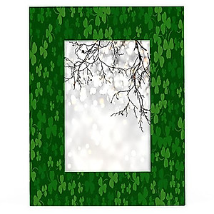POFATO Lucky Four Leaf Clover Pattern 5x7 Picture Frame Wood Photo Frame for Tabletop Display Wall Mount Picture Frame Display 5 x 7 Inch Photo Wall Decor Home Gift Frames