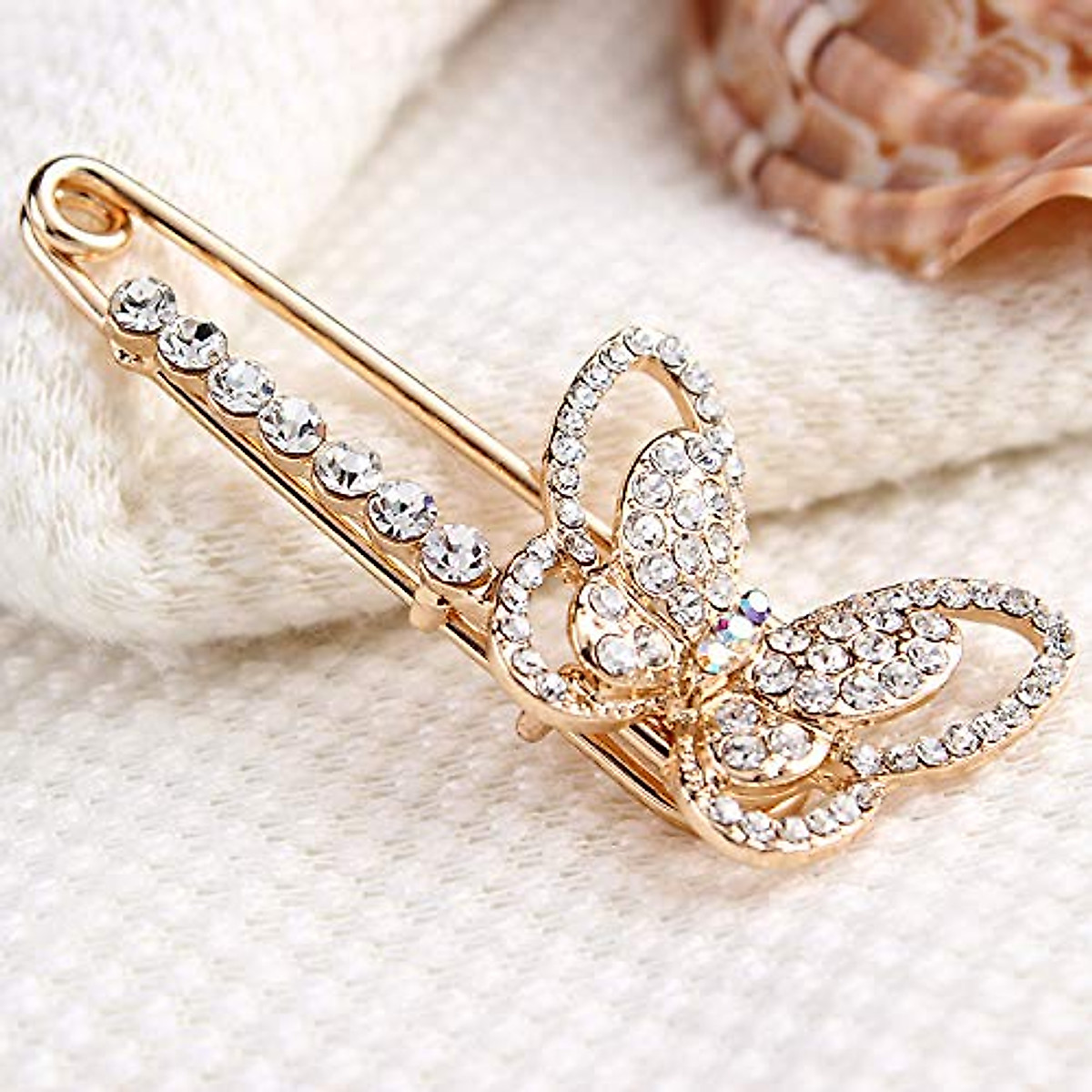 Mystart 2 Pieces Alloy Rhinstone Butterfly Safety Pins Jewelry Brooch Pins for Blankets Scarves Sweater