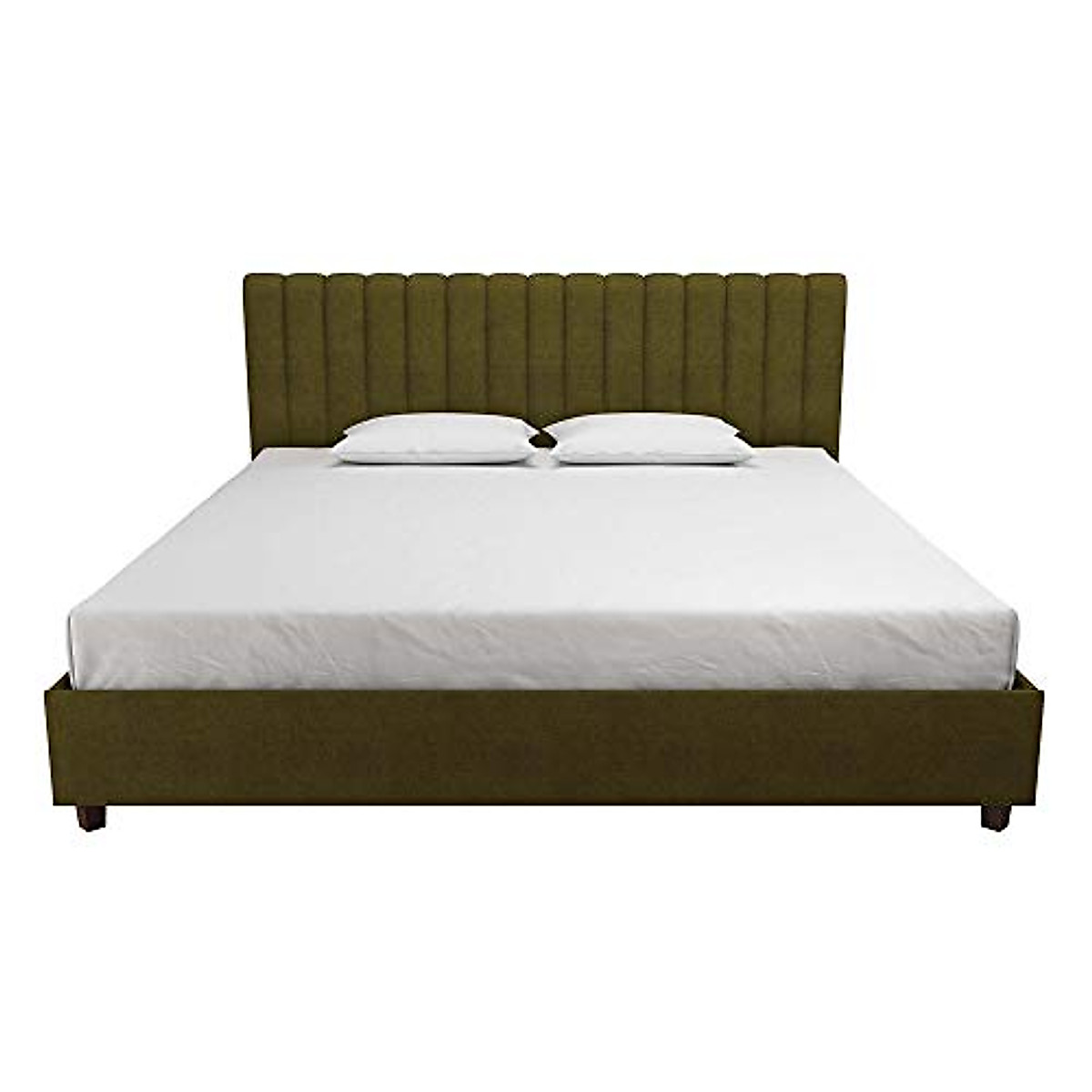 Novogratz Brittany Upholstered Platform Bed Frame, Green Linen, King