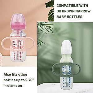 3 Pack Bottle Handles Compatible with Dr Brown Narrow Baby Bottles and Wide-Neck Bottles Non-Slip Easy Grip Handles - BPA-Free Food Grade Silicone Dishwasher Safe - Milk White, Green, Pink