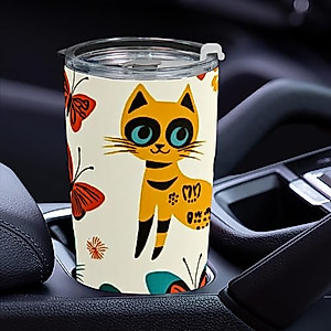 QWEUIOP 20oz Insulated Travel Coffee Mug Cute Cartoon Cats Stainless Steel Tumbler with Lid Double Wall Vacuum Coffee Cup For Hot and Cold Drinks14079