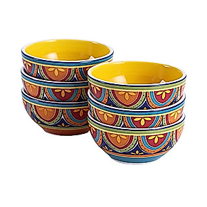 Bico Tunisian Dessert Bowls Set of 6, Ceramic, 12oz, for Ice Cream, Salad, Cereal, Dipping Sauce, Microwave & Dishwasher Safe