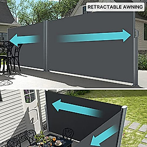 PATISOL 236"x71" Retractable Side Awning Full Aluminum Patio Outdoor Privacy Divider, Water & UV Resistant, Folding Sun Shade Privacy Wind Screen for Garden, Pools, Backyard, Balcony (Dark Grey)