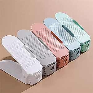 KNFUT Shoe Slots, Adjustable Shoe Rack Double Layer Organizer Shoes Storage Rack Stand Shelf Support Slot Closet Space Saving Household (Color : Blue)