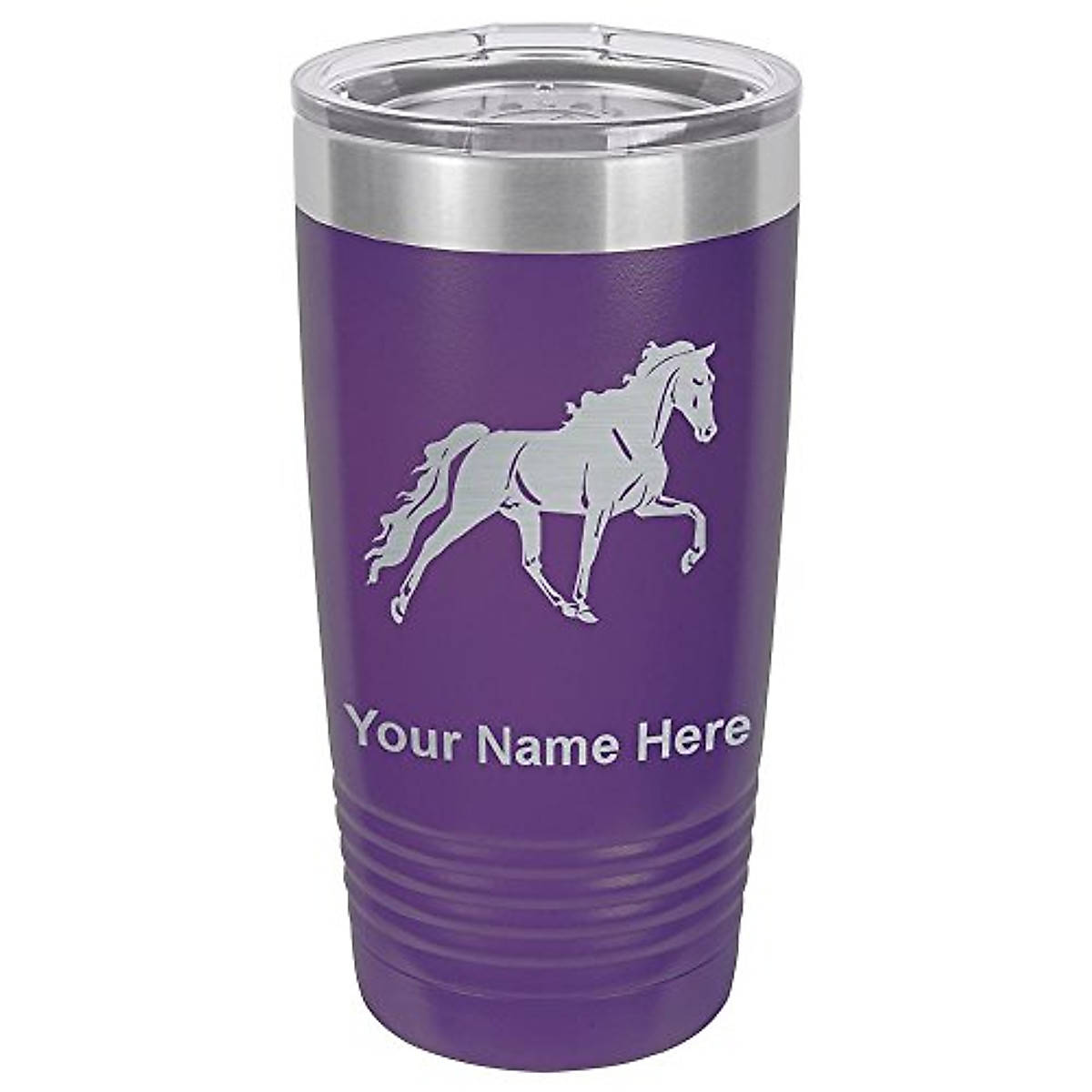 LaserGram 20oz Vacuum Insulated Tumbler Mug, Horse, Personalized Engraving Included (Dark Purple)