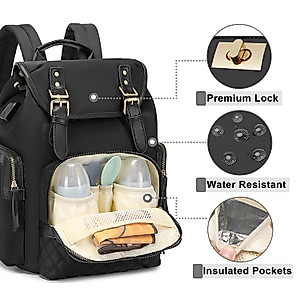 Terzini Bear Diaper Bag Backpack, Diaper Bags for Baby Boy Girl with USB Charging Port,Changing mat,Stroller Hooks (Black)