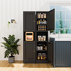 Boegica 67" Tall Metal Bathroom Storage Cabinet,6-Tier Freestanding Linen Tower Cabinet with 2 Doors and 1 Open Compartment,Narrow Slim Bathroom Floor Cabinet for Small Spaces,Modern,Black