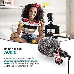 Movo VXR10 Universal Video Microphone with Lightning Dongle Adapter - Includes Shock Mount, Deadcat Windscreen, Case - Compatible with iPhone 14, 13, 12, 11, XS, XR, X, Pro, Max, and More