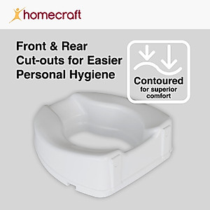 Homecraft Savanah Raised Toilet Seat, 4" High Elevated Toilet Seat Locks Onto Standard Toilets, Portable Assistance Commode Seat with Sturdy Brackets, Medical Aid for Elderly, Disabled, Limited Mobility
