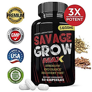(3 Pack) Savage Grow Max 1600MG All Natural Advanced Men's Heath Formula180 Capsules