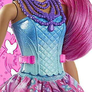 Barbie Dreamtopia Fairy Doll, 12-Inch, with Pink and Blue Jewel Theme, Pink Hair and Wings, Gift for 3 to 7 Year Olds, multi