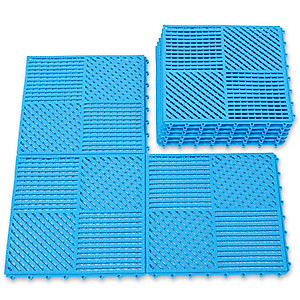 wiiiw 9 Pack Interlocking Rubber Floor Tiles Soft Non-Slip Outdoor Shower Mat with Drainage Holes for Slippery Areas, 12"×12" Blue