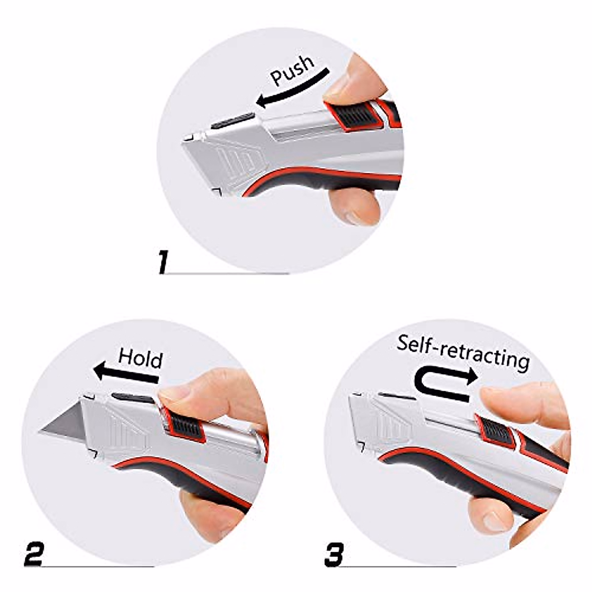 KingTool Self-Retracting Box Cutter with Holster & Belt Clip, Auto Retractable Safety Utility Knife with Total 10PCS SK5 blades, Aaluminum Shell with Rubber Grip, Sturdy & Strong