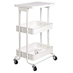 Amazon Basics 2-Tier Metal Kitchen/Utility Cart with Shelf, White