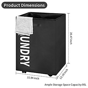 Rolling Laundry Hamper Slim Large, Oxford Cloth With Mesh Lining, Portable Stand, Stylish Minimalist Folding Storage Basket With Rollers (Black1)