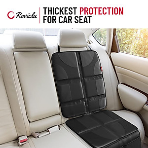 ROVICLU Car Seat Protector for Child Baby with Thickest Padding, Leather car seat Protection mat for Vehicles with Non-Slip Back Pad 8 Waterproof Layers, Mesh Storage Pockets, Universal (Black)
