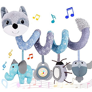 FPVERA Baby Spiral Plush Hanging Toys - Babies Spiral Activity Toy Spiral Hanging Rattle Sensory and Musical Plush Toys Car Seat Mobile Toy for Kids Infant Newborn 0-12 Months (Gray Fox)