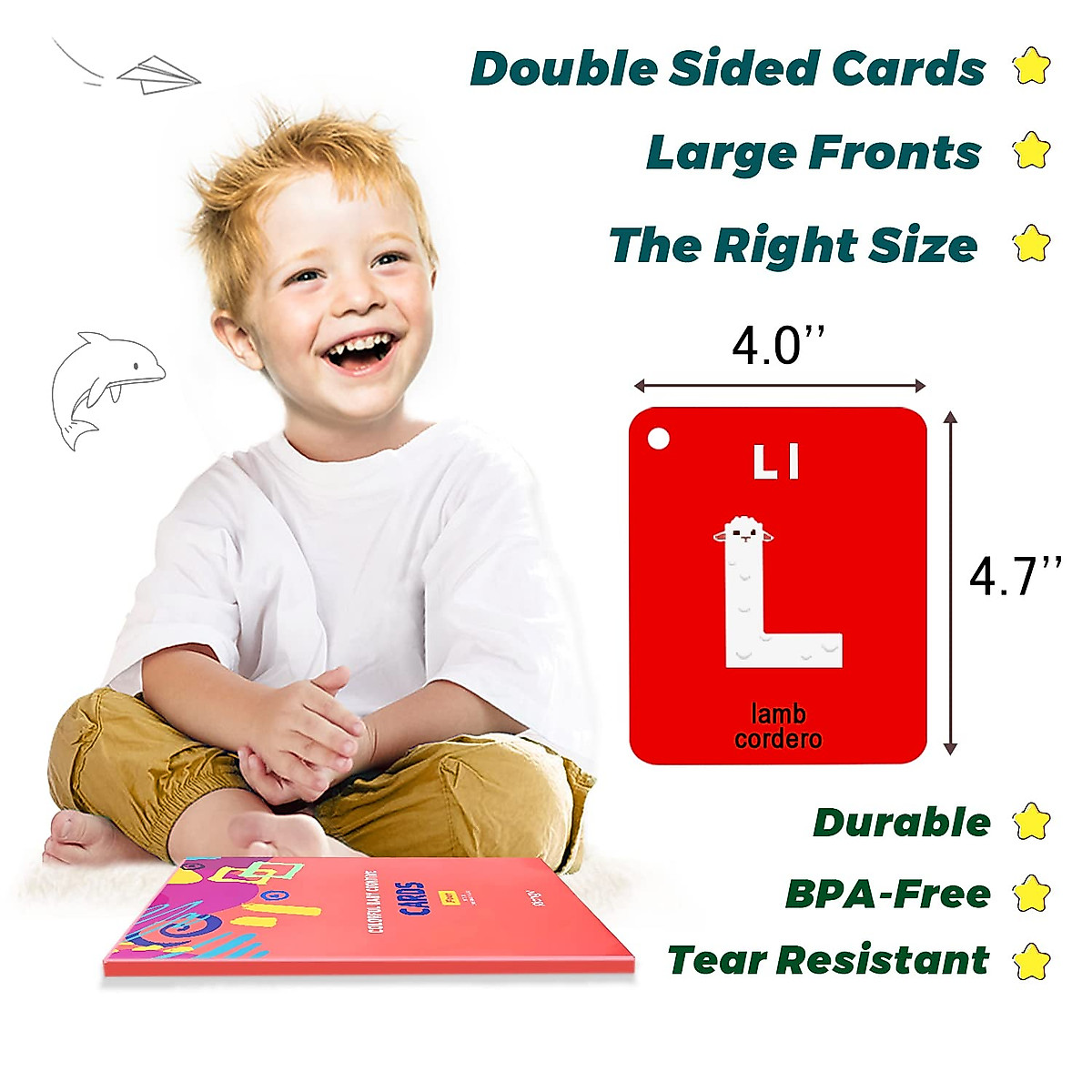 Richgv Flash Cards for Toddlers 1-2-3-4 Years Old, Bilingual 4 Sets Flash Cards for Baby 6 12 18 Months, Alphabet Numbers Fruits Animals, Learning & Education Toys Gifts Kindergarten Preschool